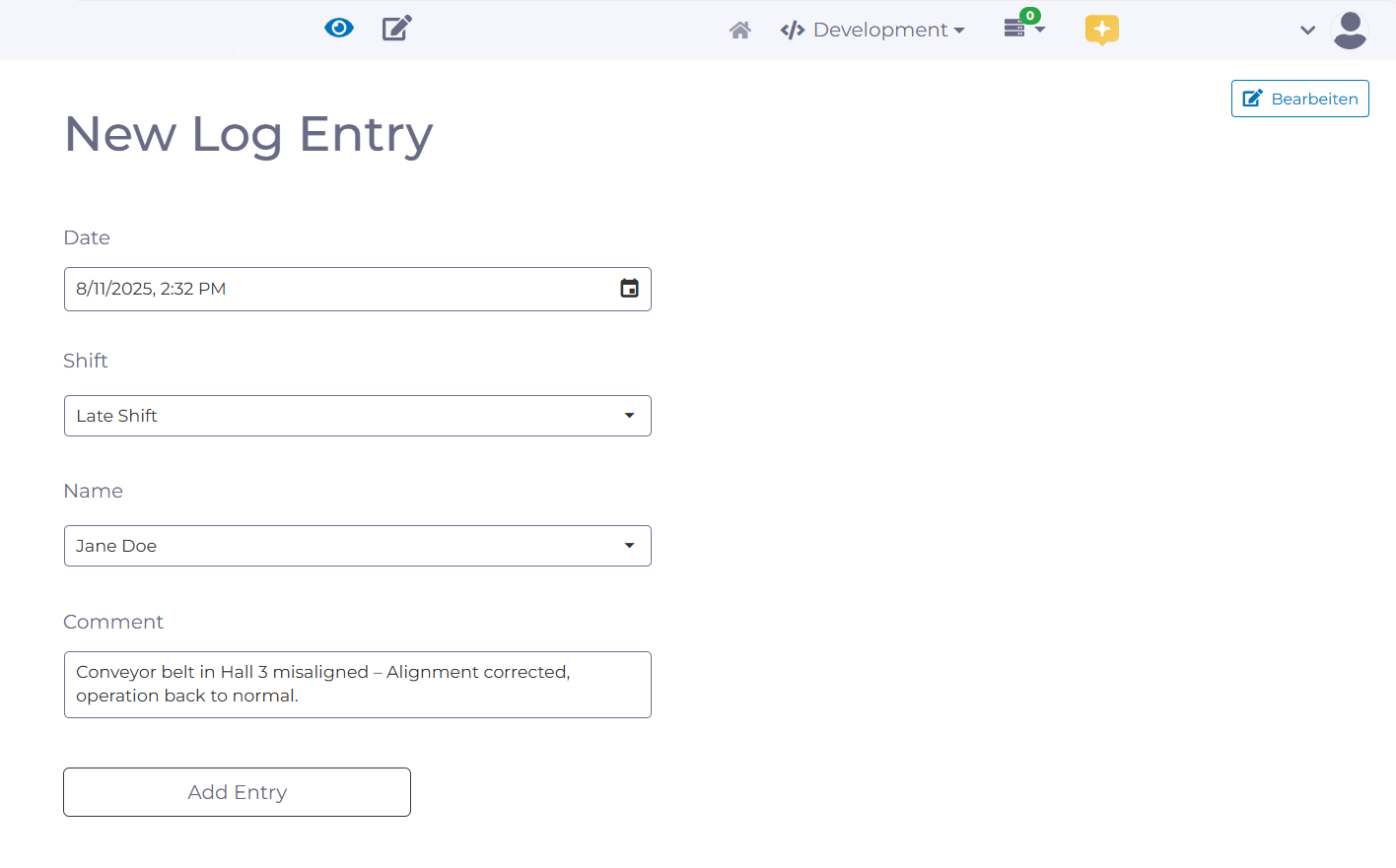Digital Shift Log for Manufacturing